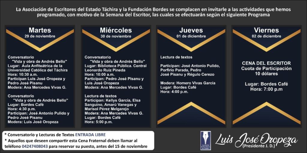 Celebran Semana del Escritor en San Cristóbal - Fundación Cultural Bordes Celebran Semana del Escritor en San Cristóbal - Fundación Cultural Bordes